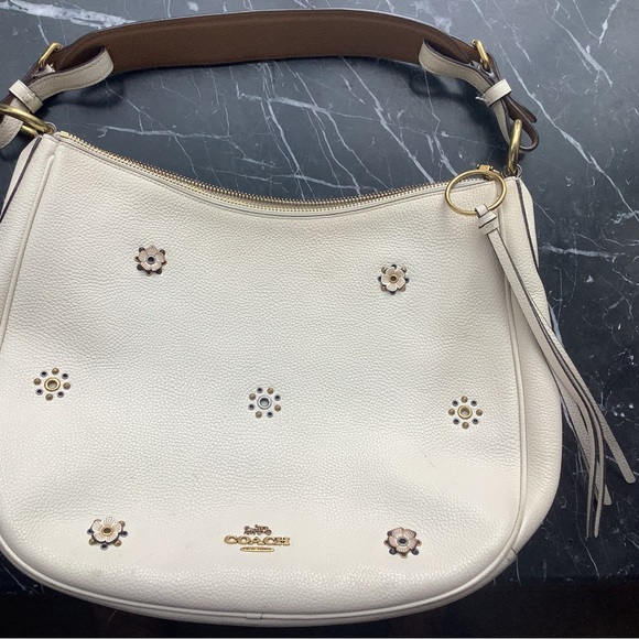 Coach | Bags | Coach Cream Leather Shoulder Bag With Floral Accents ...